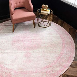 Rugs.com Dover Collection Rug – 5 Ft Round Pink Low-Pile Rug Perfect for Kitchens, Dining Rooms