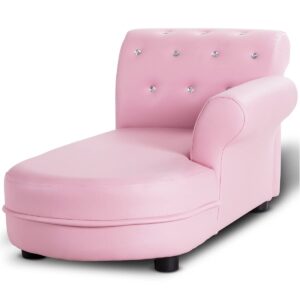 GLACER Kids Sofa, Pink Toddler Couch Princess Sofa with PVC Leather and Embedded Crystal, Upholstered Children Chaise Lounge, Baby Sofa Chair Children Armchair for Girls