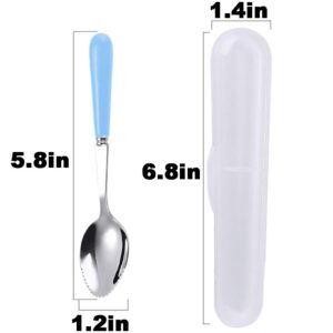 Goeielewe Grapefruit Spoons with Round Serrated Edges for Citrus Kiwi Fruit and Dessert, Ceramic Handle Stainless Steel Dessert Spoons with Storage Box (Blue)