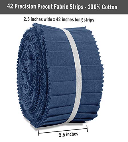 Soimoi 40Pcs Solid Blue Cotton Precut Fabrics for Quilting Craft Strips 2.5 Inches Jelly Roll