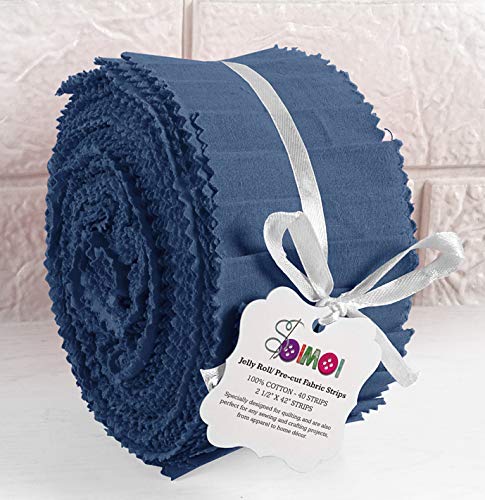 Soimoi 40Pcs Solid Blue Cotton Precut Fabrics for Quilting Craft Strips 2.5 Inches Jelly Roll