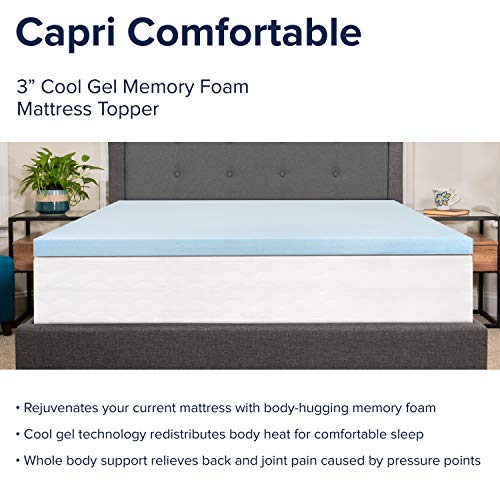 Flash Furniture Capri Comfortable Sleep 3 inch Cool Gel Mattress Topper, CertiPUR-US Certified Memory Foam, King