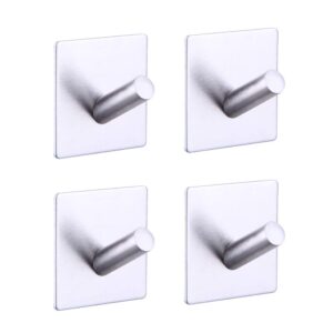 kimzcn towel hook/adhesive hooks - wall hooks for coat/robe/towels stick on bathroom/kitchen 4-pack, stainless steel brushed finish