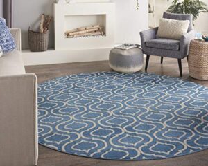 nourison jubilant trellis blue 8' x round area -rug, easy -cleaning, non shedding, bed room, living room, dining room, kitchen (8 round)