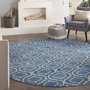 Nourison Jubilant Trellis Blue 8' x Round Area -Rug, Easy -Cleaning, Non Shedding, Bed Room, Living Room, Dining Room, Kitchen (8 Round)