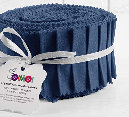 Soimoi 40Pcs Solid Blue Cotton Precut Fabrics for Quilting Craft Strips 2.5 Inches Jelly Roll