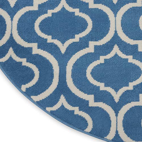 Nourison Jubilant Trellis Blue 8' x Round Area -Rug, Easy -Cleaning, Non Shedding, Bed Room, Living Room, Dining Room, Kitchen (8 Round)