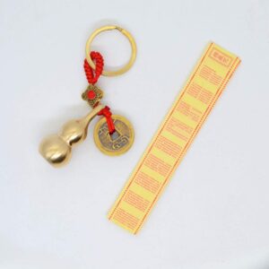 OPG 2 Pieces Gourd Brass Keychains,Feng Shui Luck Coins with Brass Calabash Wu Lou Key Ring for Good Luck, Wealth Success and Longevity, Blessing Paper in it