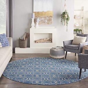 Nourison Jubilant Trellis Blue 8' x Round Area -Rug, Easy -Cleaning, Non Shedding, Bed Room, Living Room, Dining Room, Kitchen (8 Round)