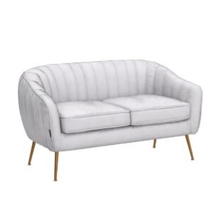 Artechworks Contemporary Tufted Velvet Tub Barrel Loveseat Sofa Chair Upholstered Couch with Golden Metal Legs Club Two-Seat Sofa for Living Reading Room Bedroom Apartment Small Space Dorm, Grey