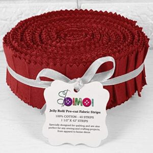 Soimoi 40Pcs Solid Red Cotton Precut Fabrics for Quilting Craft Strips 1.5 Inches Jelly Roll