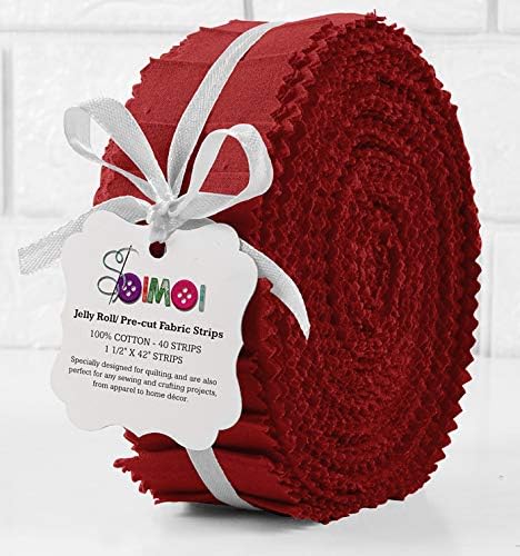 Soimoi 40Pcs Solid Red Cotton Precut Fabrics for Quilting Craft Strips 1.5 Inches Jelly Roll