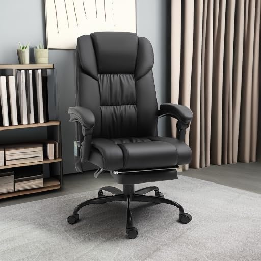 Vinsetto High Back Vibration Massage Office Chair with 6 Points, Hight Adjustable Computer Desk Chair, Reclining Office Chair with Retractable Footrest and Remote, Black