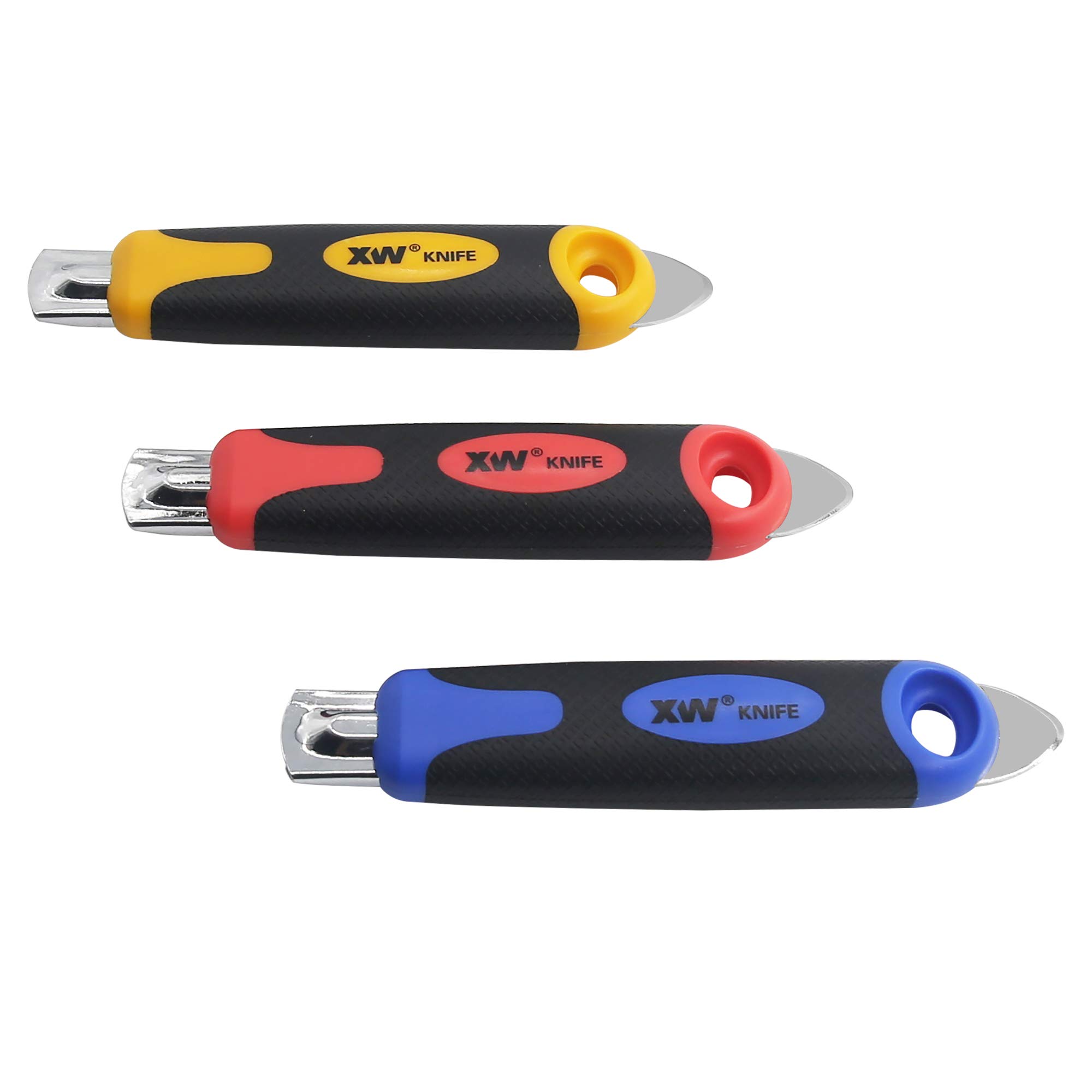 XW Self Retracting Safety Utility Knife, Auto Retractable Box Cutter of Assorted Colors, Extra 10 Blades Included, 3-Pack