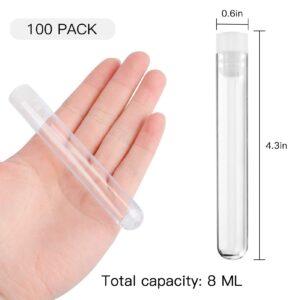 Temedon 100pcs Test Tubes, 16x100mm(10ml) Plastic Test Tubes with Caps for Lash Wands, Scientific Experiments, Plant Propagation