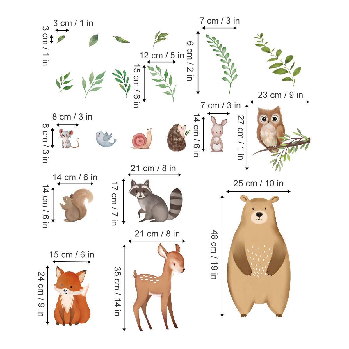 decalmile Large Woodland Animals Leaf Wall Decals Bear Fox Deer Wall Stickers Baby Nursery Kids Bedroom Classroom Wall Decor