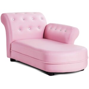 glacer kids sofa, pink toddler couch princess sofa with pvc leather and embedded crystal, upholstered children chaise lounge, baby sofa chair children armchair for girls