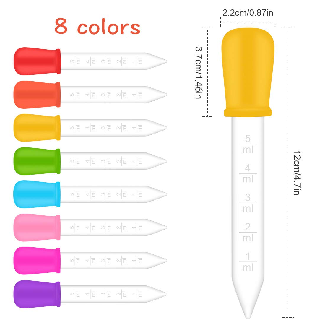 BAGTeck 8 Pack Liquid Droppers Silicone 5ml Clear Liquid Medicine Eye Dropper with Bulb Tip for Kids Candy Mold,Candy Molds Gelatin Maker,Industrial Science and Crafts Projects