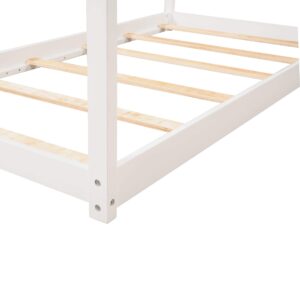 House Twin Bed Frame Wooden Platform Bed for Kids,No Box Spring Needed, White