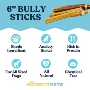 hotspot pets Bully Sticks 6 Inch- 10 Pack- Premium Natural Long Lasting Bully Sticks for Medium Dogs Beef Pizzle Treats - Grain Free Fully Digestible Rawhide Alternative Stix