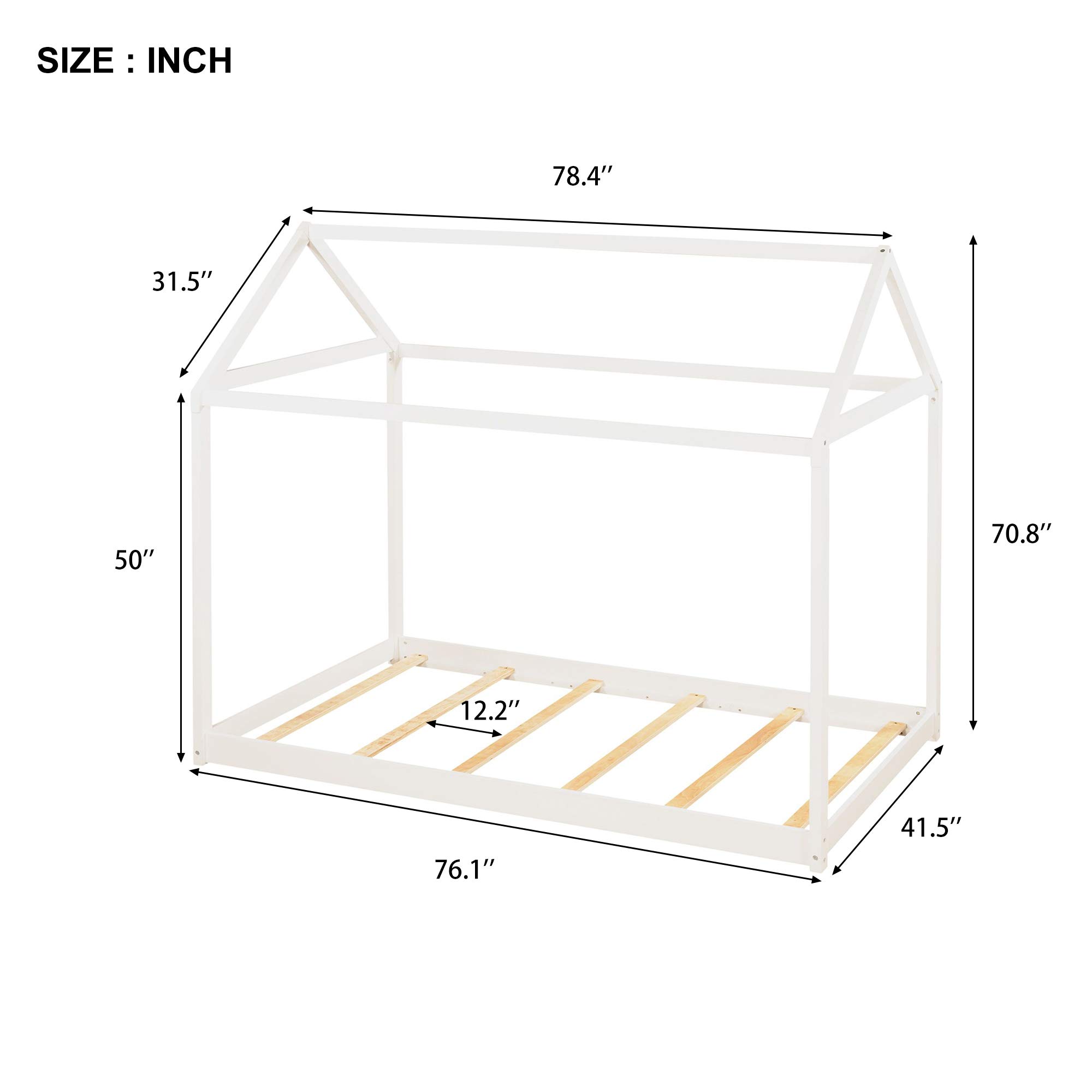 House Twin Bed Frame Wooden Platform Bed for Kids,No Box Spring Needed, White