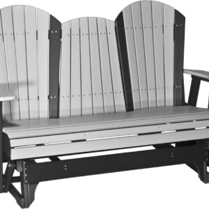 LuxCraft 5' Adirondack Double Glider Bench, 2 Person Glider Chair, Outdoor Glider Bench, Outdoor Loveseat Glider (Dove Gray on Black)