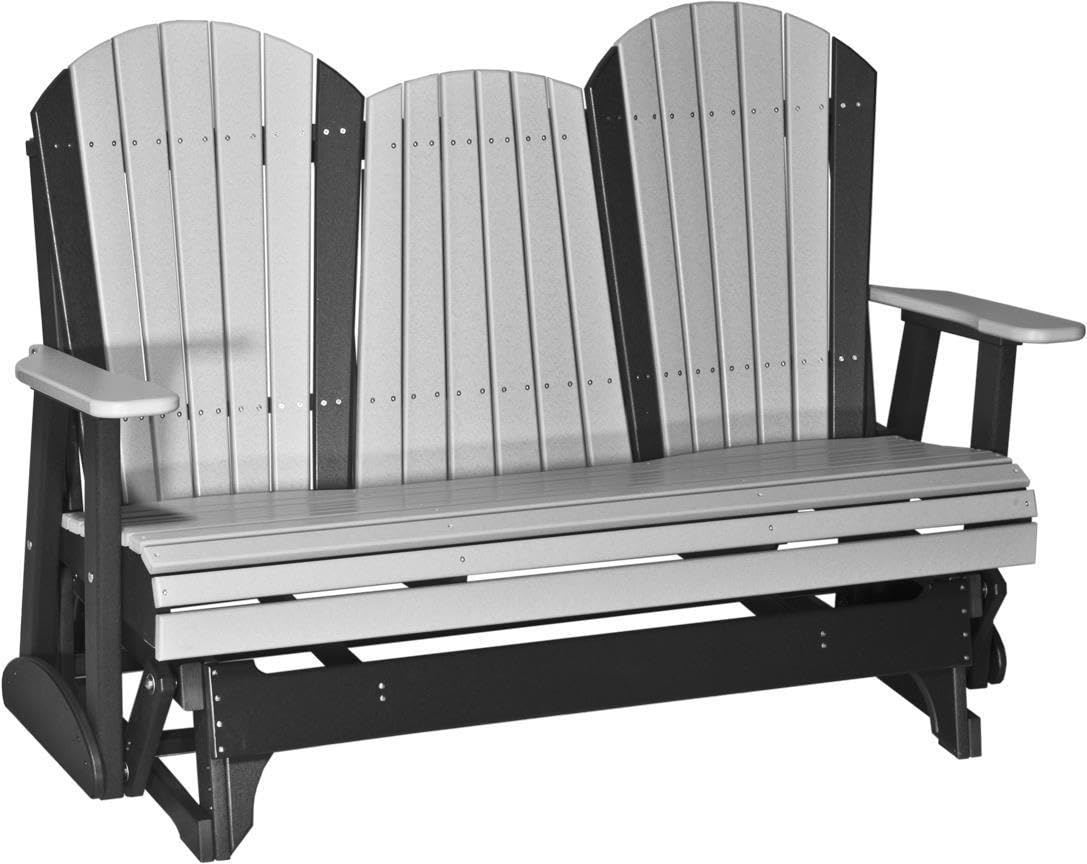 LuxCraft 5' Adirondack Double Glider Bench, 2 Person Glider Chair, Outdoor Glider Bench, Outdoor Loveseat Glider (Dove Gray on Black)