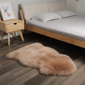 aogelan shaggy fur area rug, genuine new zealand sheepskin rug, soft fur prayer pup carpet mat, single pelt 2ft x 3ft (light brown, 2x3ft)