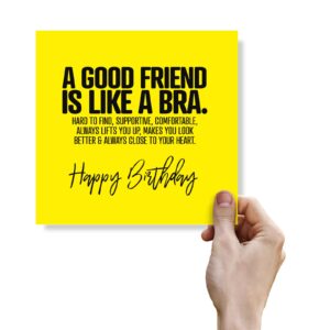 Punkcards - Friend Birthday Card Female - 'A Good Friend Is Like A Bra' - Best Friend Birthday Card - Birthday Card Friend Female - Special Friend Birthday Card