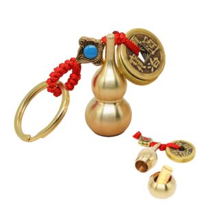 opg 2 pieces gourd brass keychains,feng shui luck coins with brass calabash wu lou key ring for good luck, wealth success and longevity, blessing paper in it