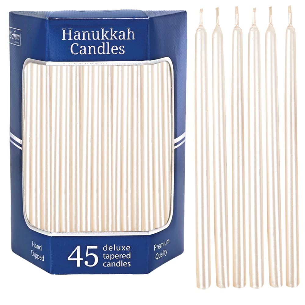 Premium Dripless Hanukkah Candles Thin Tapered Deluxe Pearl Candle Set of 45 Ultimate Elegance Chanukah Menorah Candles by Aviv Judaica Product of Turkey