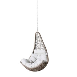 Ulax Furniture Outdoor Wicker Hanging Chair Swing, Patio Hanging Basket Swing Chair with Hanging Steel Chain (Beige)