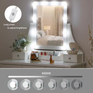 BEWISHOME Vanity Set with Lighted Mirror, 10 LED Dimmable Bulbs, Cushioned Stool, Makeup Vanity Makeup Table Dressing Table 5 Drawers 2 Dividers Removable Organizers White FST08W