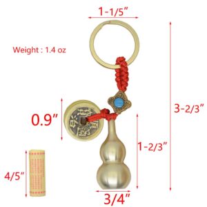 OPG 2 Pieces Gourd Brass Keychains,Feng Shui Luck Coins with Brass Calabash Wu Lou Key Ring for Good Luck, Wealth Success and Longevity, Blessing Paper in it