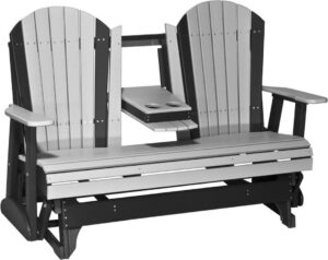 luxcraft 5' adirondack double glider bench, 2 person glider chair, outdoor glider bench, outdoor loveseat glider (dove gray on black)