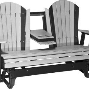 LuxCraft 5' Adirondack Double Glider Bench, 2 Person Glider Chair, Outdoor Glider Bench, Outdoor Loveseat Glider (Dove Gray on Black)