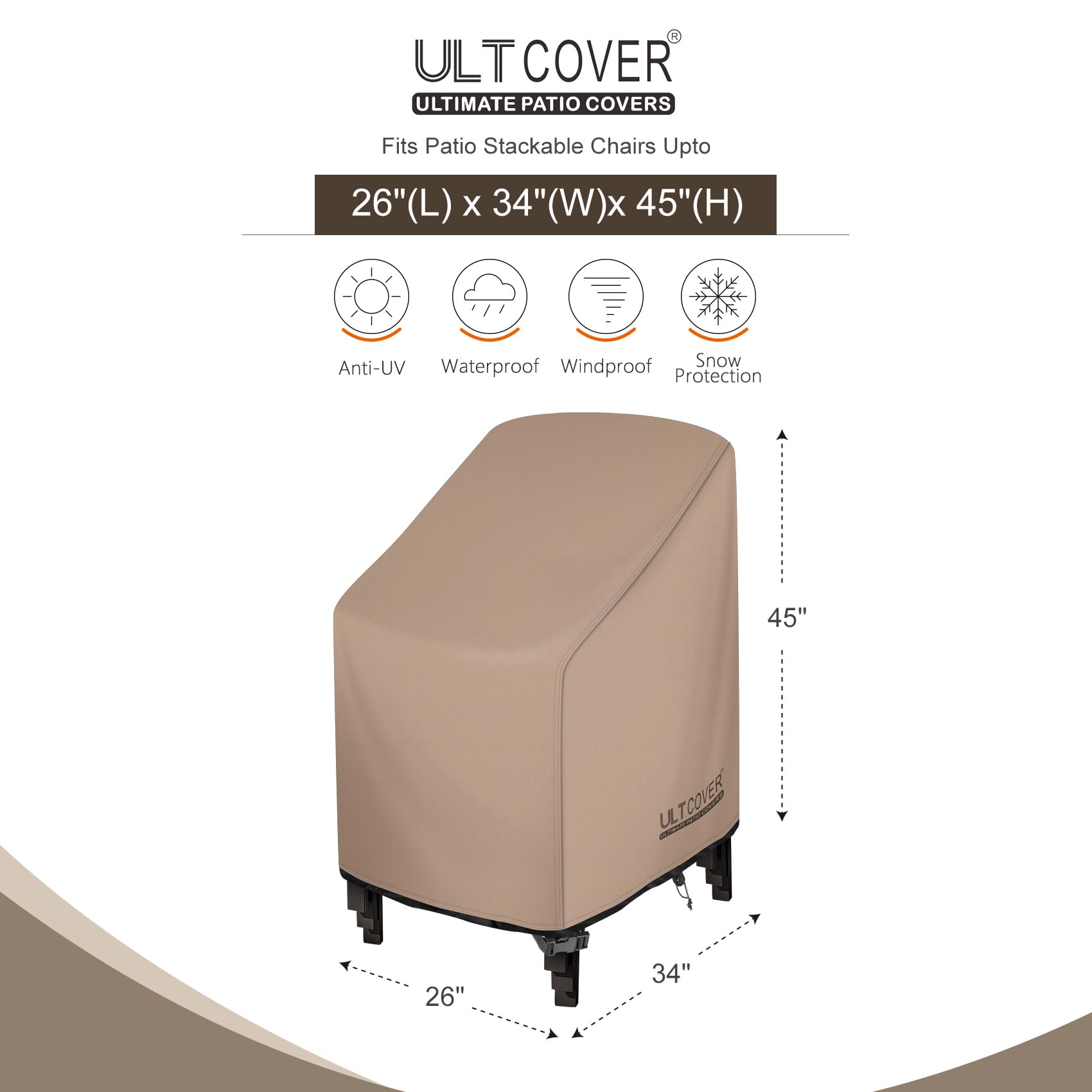 ULTCOVER Stackable Patio Chair Cover – Waterproof Outdoor Stack of Chairs Cover 2 Pack Fits Up to 26W x 34D x 45H inches