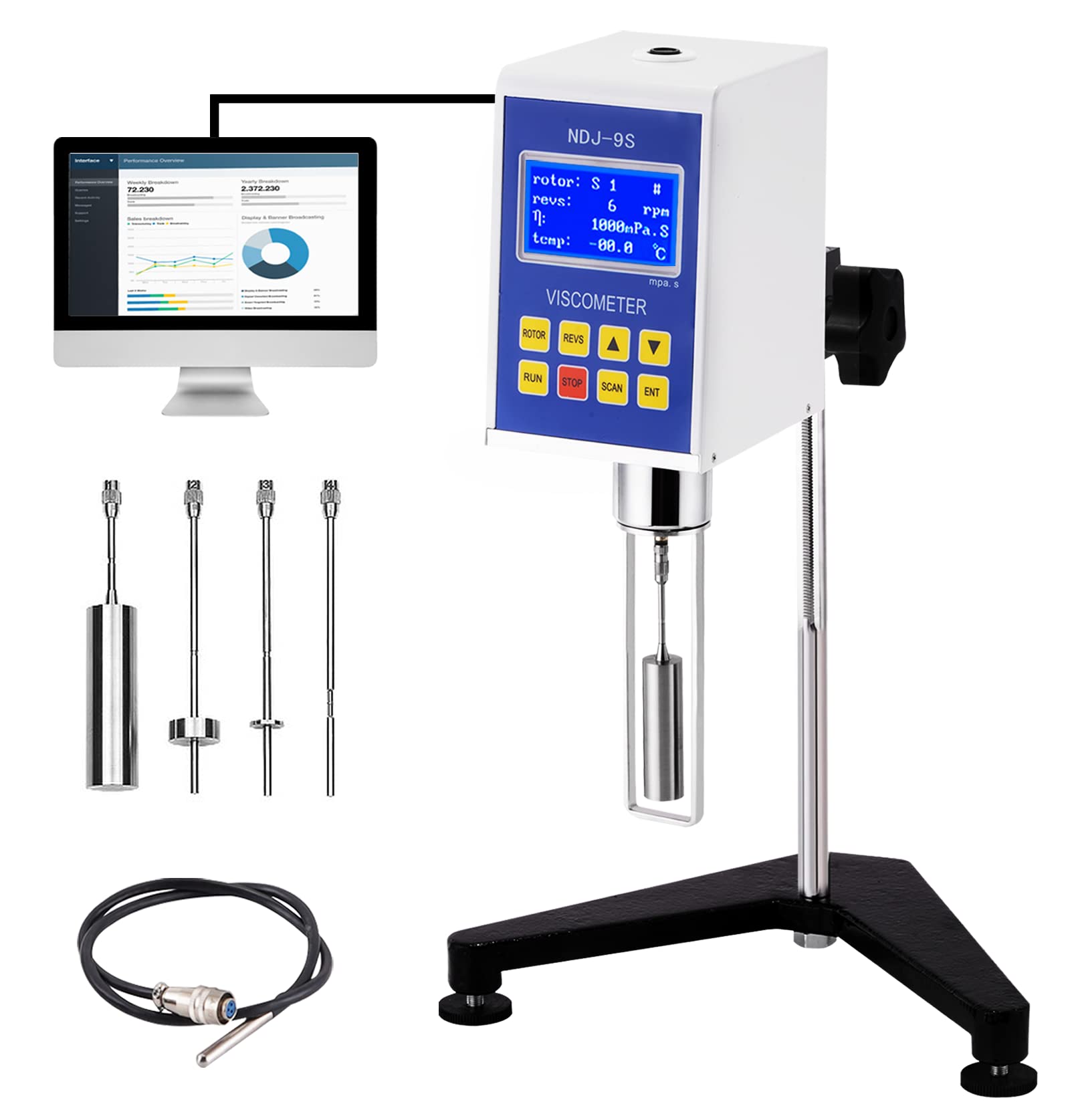 Saladulce Digital Rotary Viscometer with Temp. Probe, Lab Viscometer with Data Output, 10-6, 000,000 mPa.s Viscosity Meter Tester ±3% 100-240V