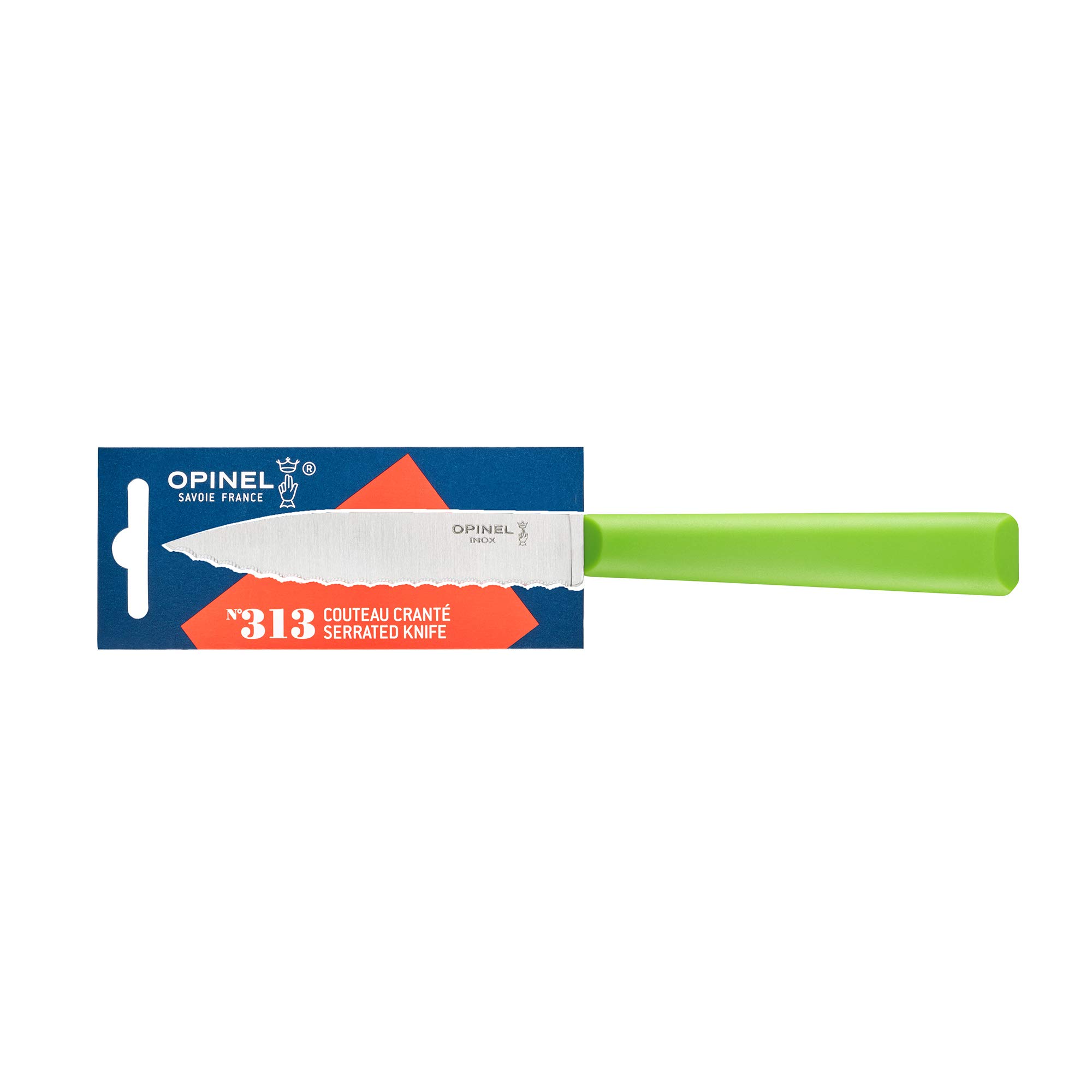 Opinel Les Essentials+ No. 313 Serrated Paring Knife, Corrosion Resistant + Dishwasher Safe, Made in France, Blue