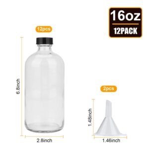 16oz Glass Bottles, Maredash 12 Pack Clear Glass Storage Bottles Sets with Lids