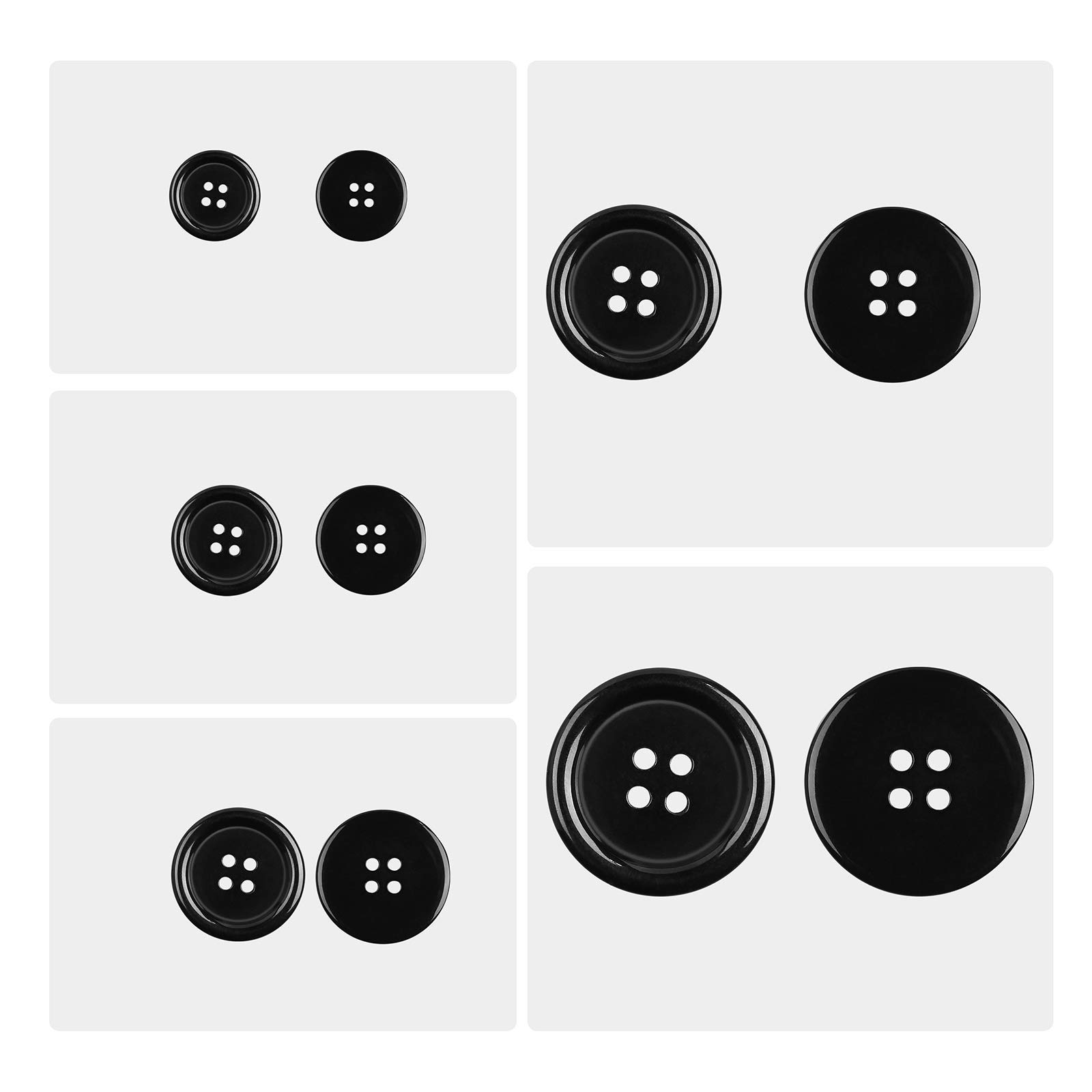 100 Pcs Premium Mixed Resin Sewing Buttons, ONLYWEE Eco-Friendly 4-Hole Craft Buttons, 5 Sizes of Black Buttons Suitable for Sewing, DIY and Holiday Decoration(Black)