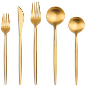 luxury matte gold silverware set, 20-piece 18/8 stainless steel flatware sets for 4, dishwasher safe