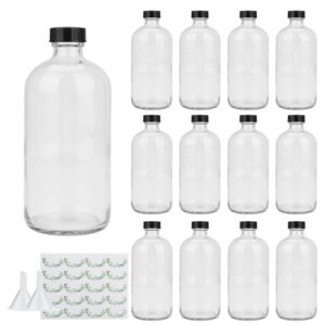 16oz glass bottles, maredash 12 pack clear glass storage bottles sets with lids