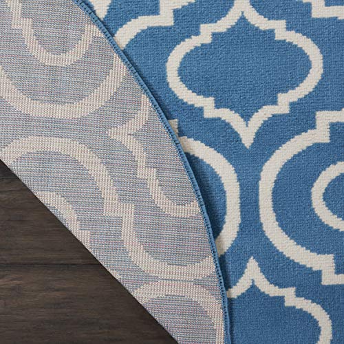 Nourison Jubilant Trellis Blue 8' x Round Area -Rug, Easy -Cleaning, Non Shedding, Bed Room, Living Room, Dining Room, Kitchen (8 Round)