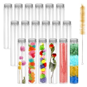 18 pcs 115ml clear plastic test tubes,150 x 33mm flat test tube,plastic test tube with screw caps and 1 cleaning brush for bath salt,candy storage,science party favors,wedding decor