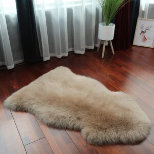 AOGELAN Shaggy Fur Area Rug, Genuine New Zealand Sheepskin Rug, Soft Fur Prayer Pup Carpet Mat, Single Pelt 2ft x 3ft (Light Brown, 2x3ft)