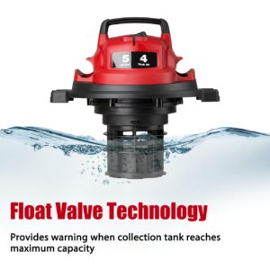 Vacmaster Red Edition VOC508S 1101 Stainless Steel Wet Dry Vacuum 5 Gallon 4 Peak HP 1-1/4 inch Hose Powerful Suction with Blower Function