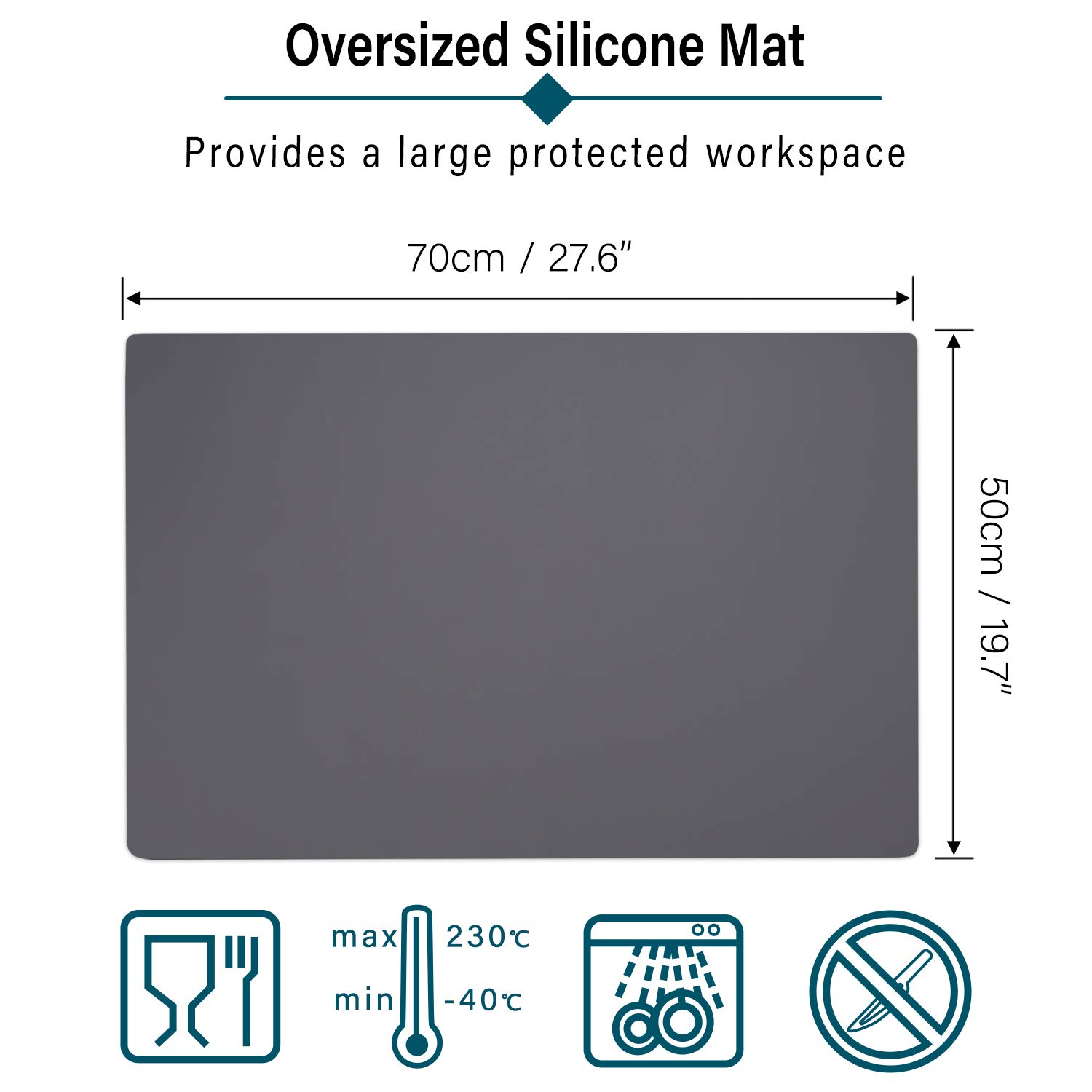 Gartful Silicone Mat Dark Gray 27.6" x 19.7", Silicone Craft Sheet Large, Silicone Pad Desk Work Mat, Countertop Protector, Table Placemat, Resin Casting Molds Mat, Nonstick Nonskid