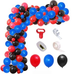 red blue black balloon arch kit - 104pcs 16ft balloon strip for boys kids party backdrop, birthday, graduation balloon decor supplies