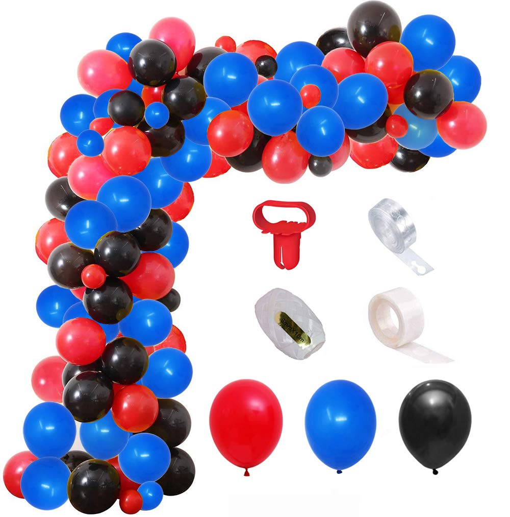 Red Blue Black Balloon Arch Kit - 104pcs 16ft Balloon Strip for Boys Kids Party Backdrop, Birthday, Graduation Balloon Decor Supplies